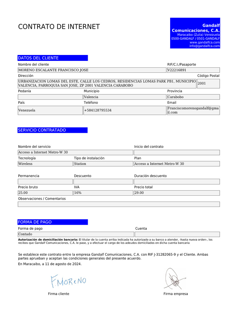 Contrato de Internet: Datos Del Cliente | PDF