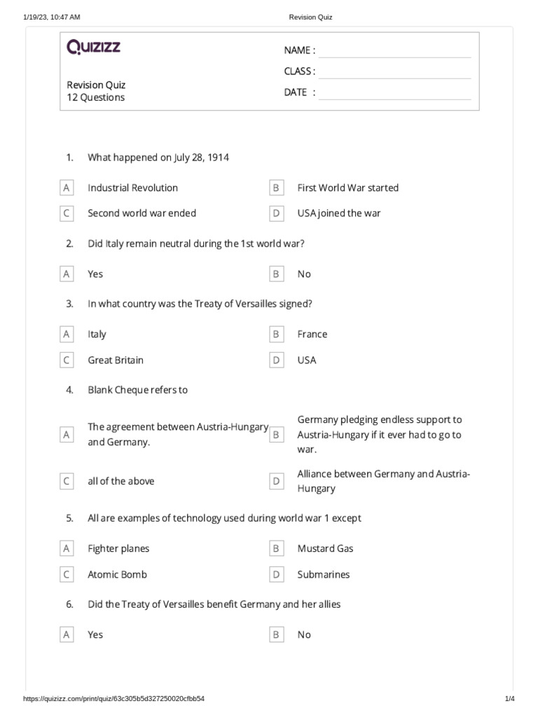 Revision Quiz | PDF