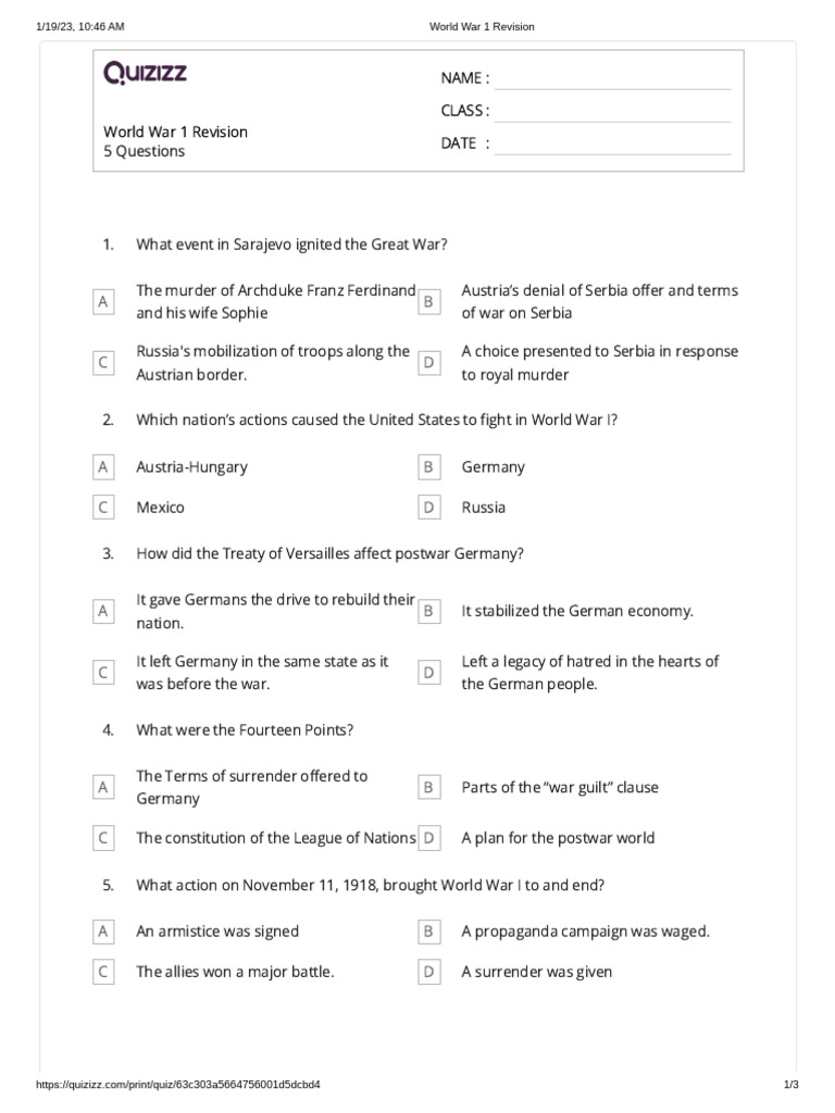 World War 1 Revision | PDF