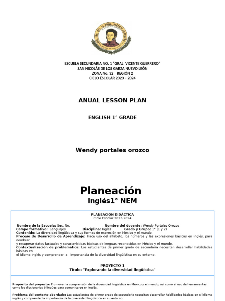 Planeación Inglés 1 | PDF