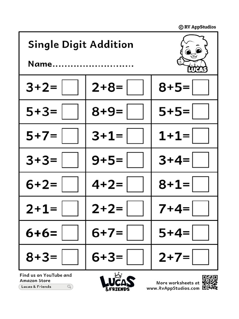 144 Free Printable Worksheets For Kids Single Digit Addition Worksheets ...