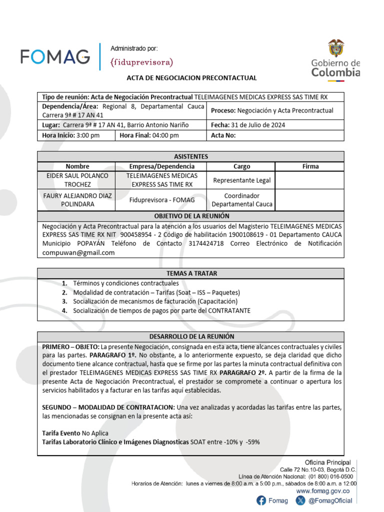 Acta Precontractual TIME | PDF