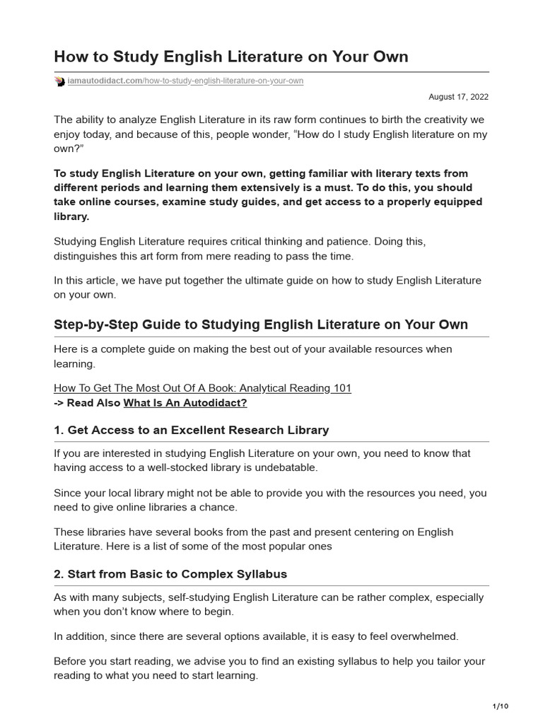 How To Study English Literature On Your Own | PDF