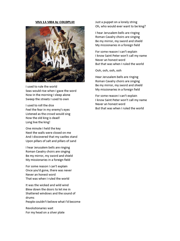 Coldplay's "Viva La Vida" Lyrics | PDF