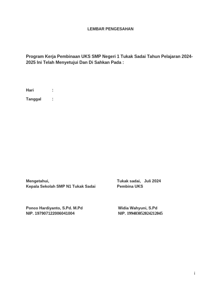 Program - Kerja - Uks - 2024-2025 New | PDF