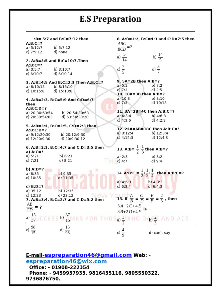 Ratio and Proportion Class book | PDF
