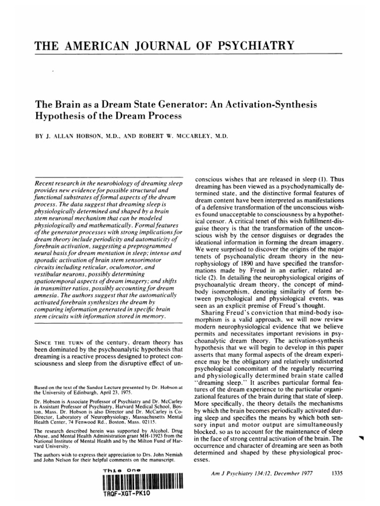 The Brain As A Dream State Generator An Activationsynthesis Hypo 1977 ...