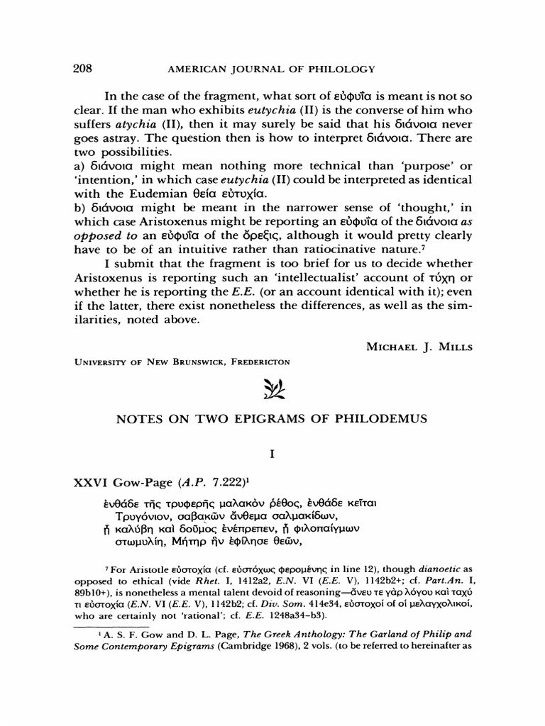 Sider - 1982 - Notes On Two Epigrams of Philodemus | PDF