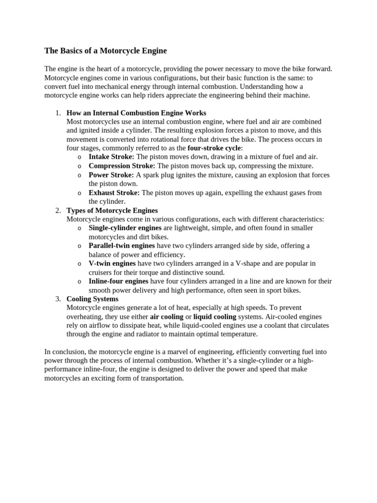 Understanding Motorcycle Engine Basics | PDF | Internal Combustion ...