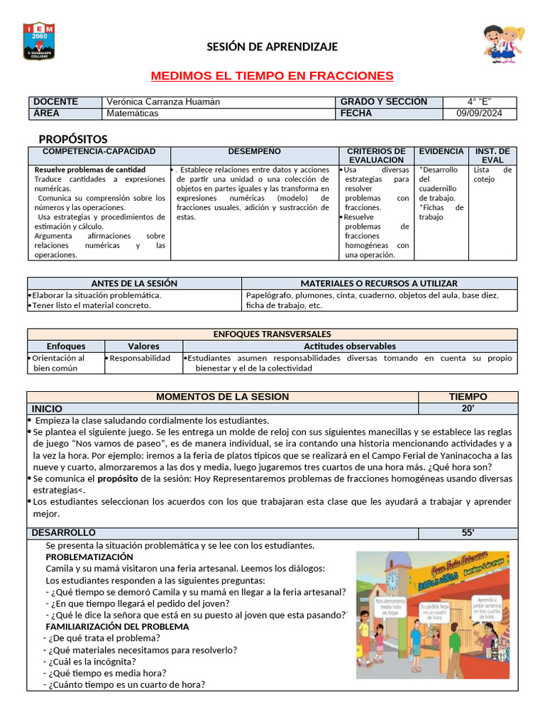 Matemática - Medimos El Tiempo en Fracciones | PDF
