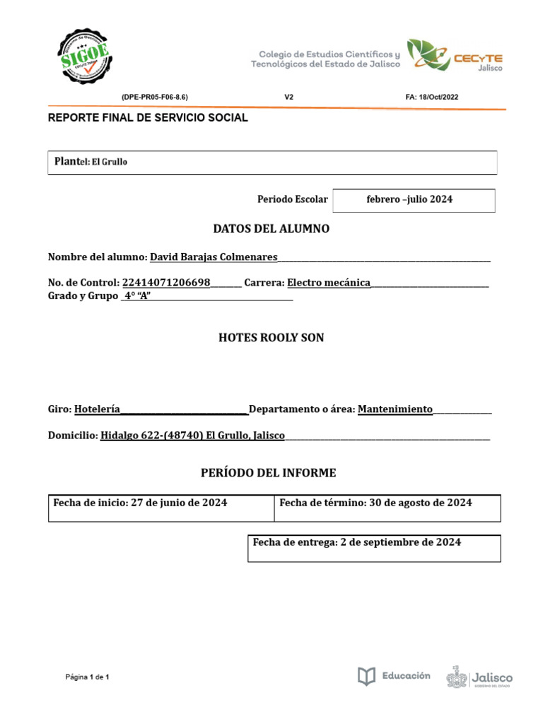 Reporte final de servicio social | PDF Reporte final de servicio social | PDF