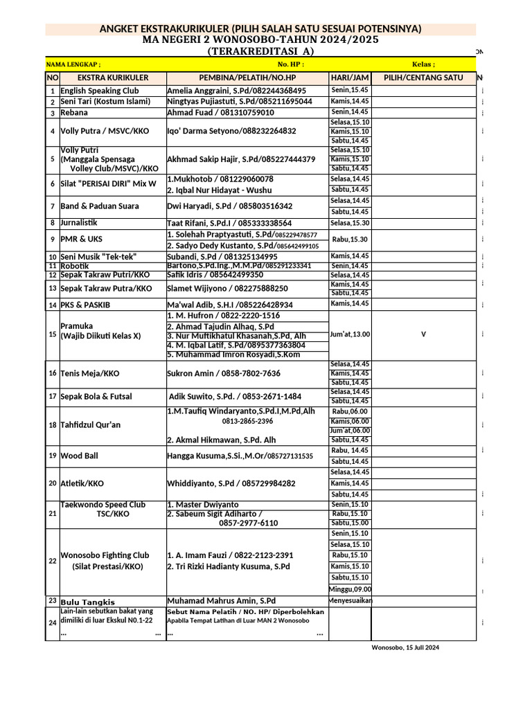 Angket Ekskul 24 25 - A4 Kertas | PDF