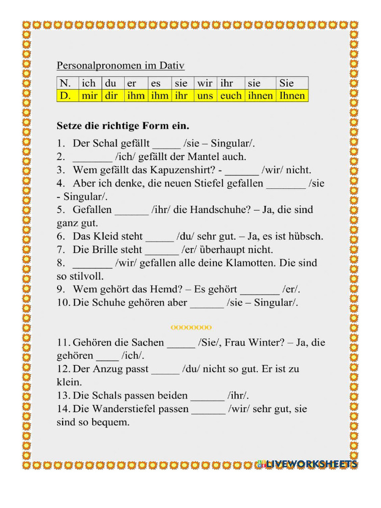 Pronomen Im Dativ | PDF