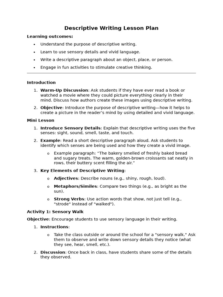Descriptive Writing Lesson Plan | PDF