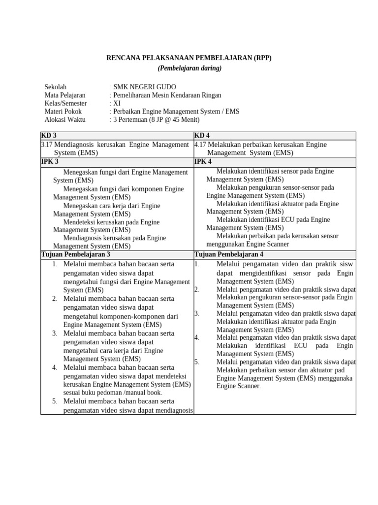 RPP Perbaikan-Engine-Management-System-Ems (XI) | PDF