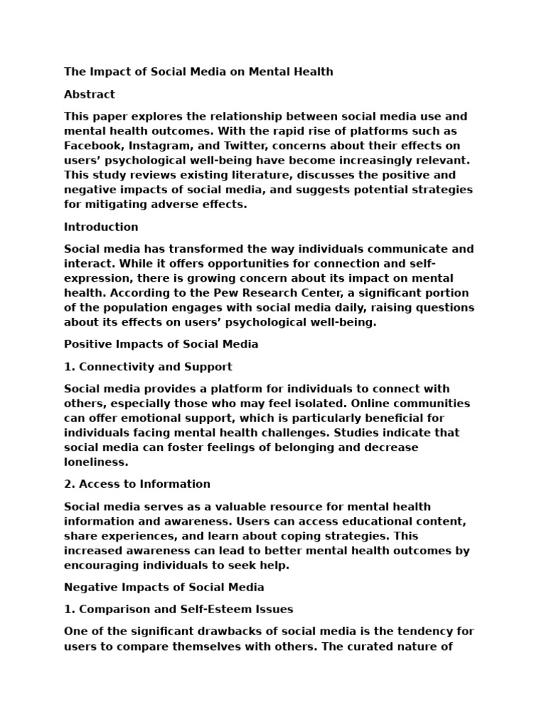 The Impact of Social Media On Mental Health | PDF