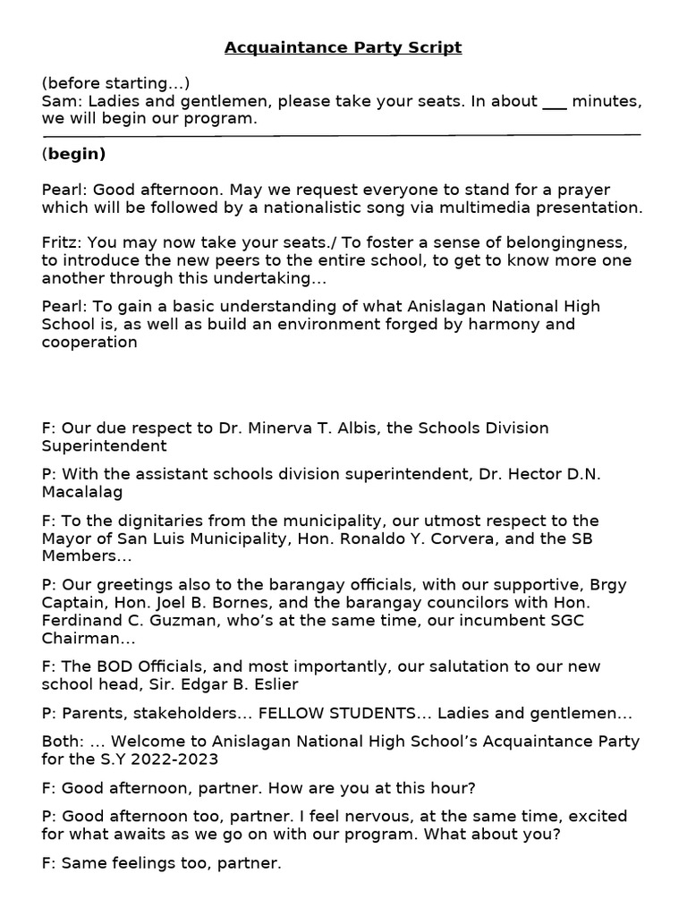 Acquaintance Party Script | PDF
