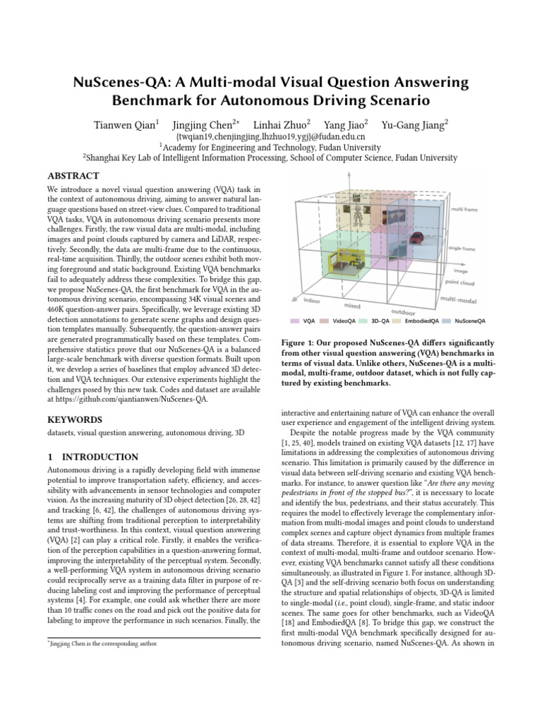 NuScenes-QA - A Multi-Modal Visual Question Answering Benchmark For Autonomous Driving Scenario ...