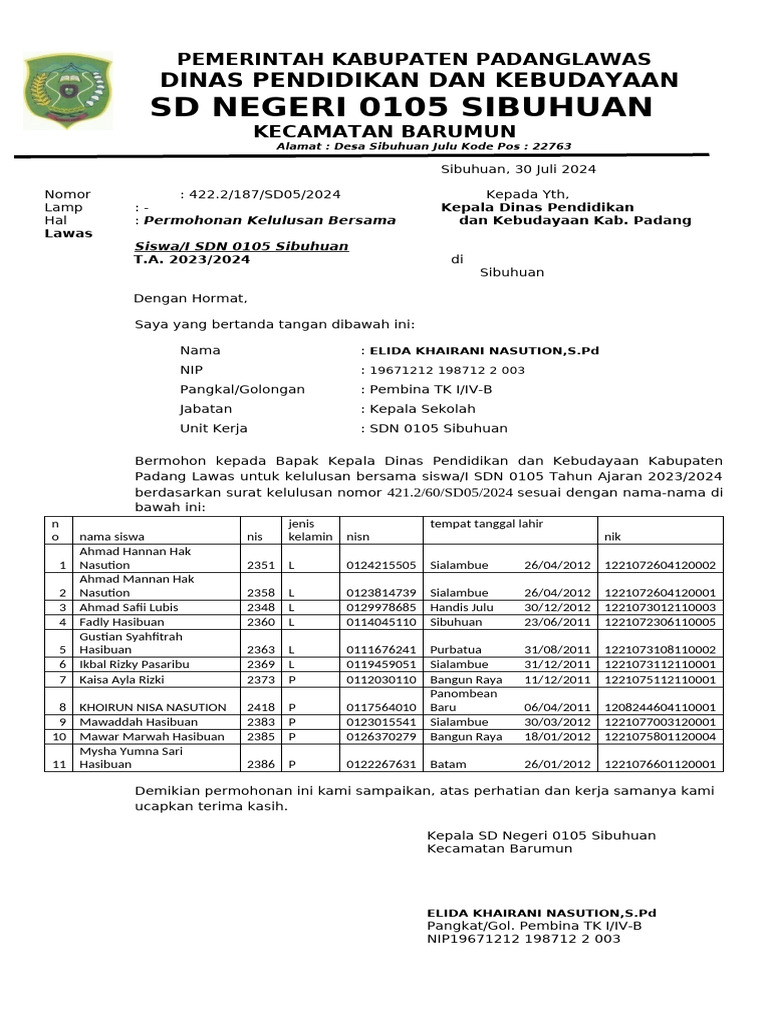 Surat Permohonan Kelulusan Bersama | PDF