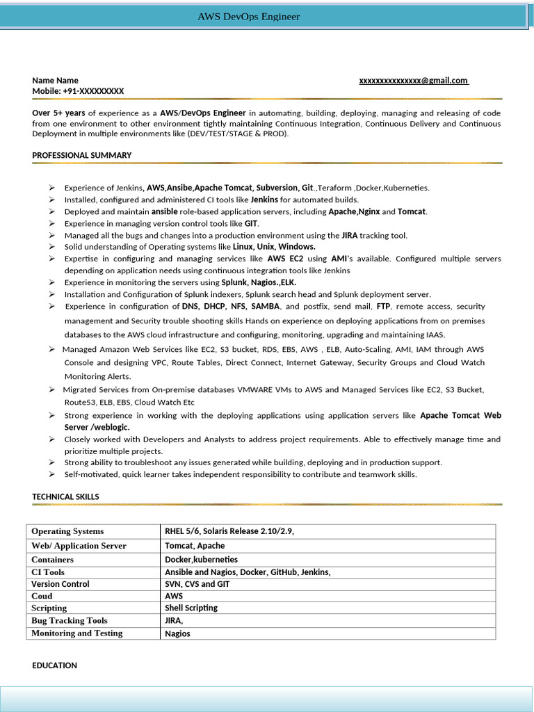 DevOps Resume 93 | PDF | Amazon Web Services | Computers