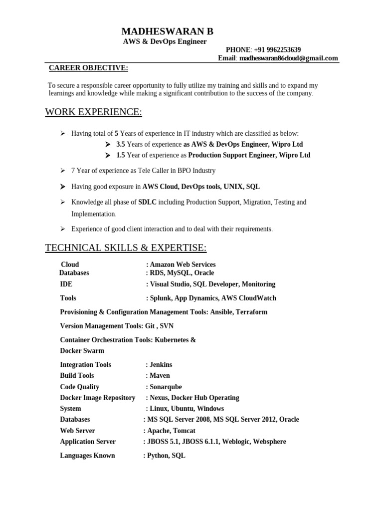 DevOps Resume 58 | PDF