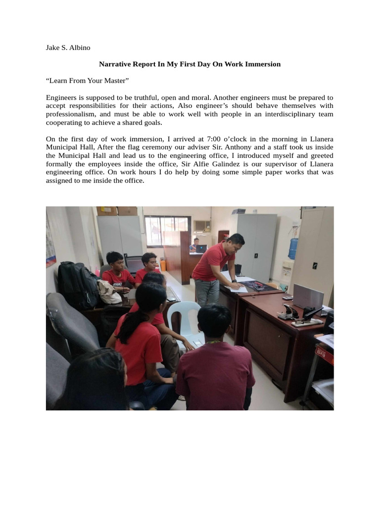 Narrative Report On Work Immersion | PDF
