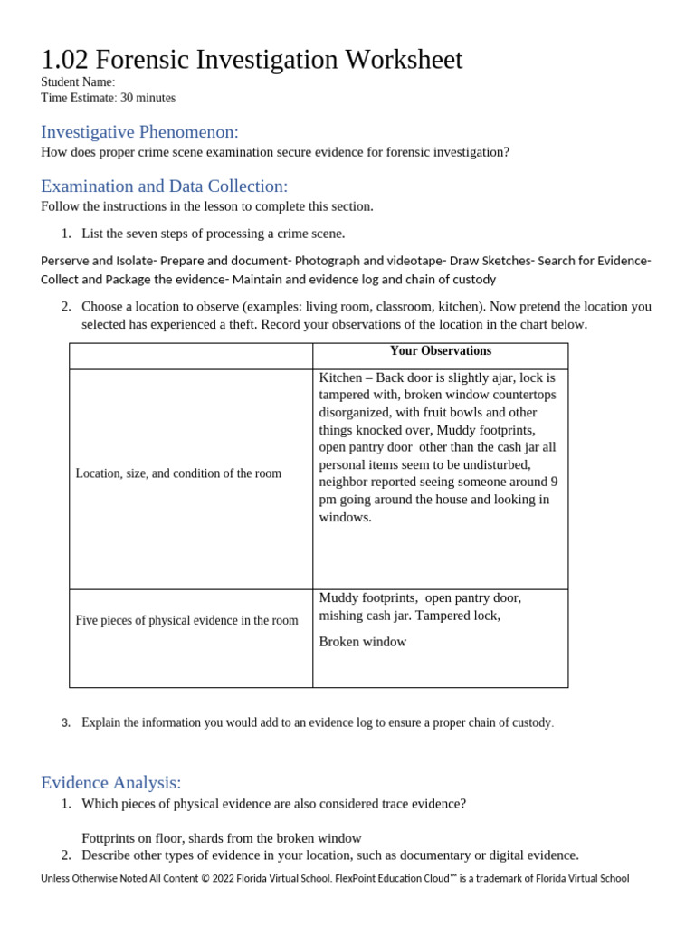 Forensic Investigation Worksheet | PDF