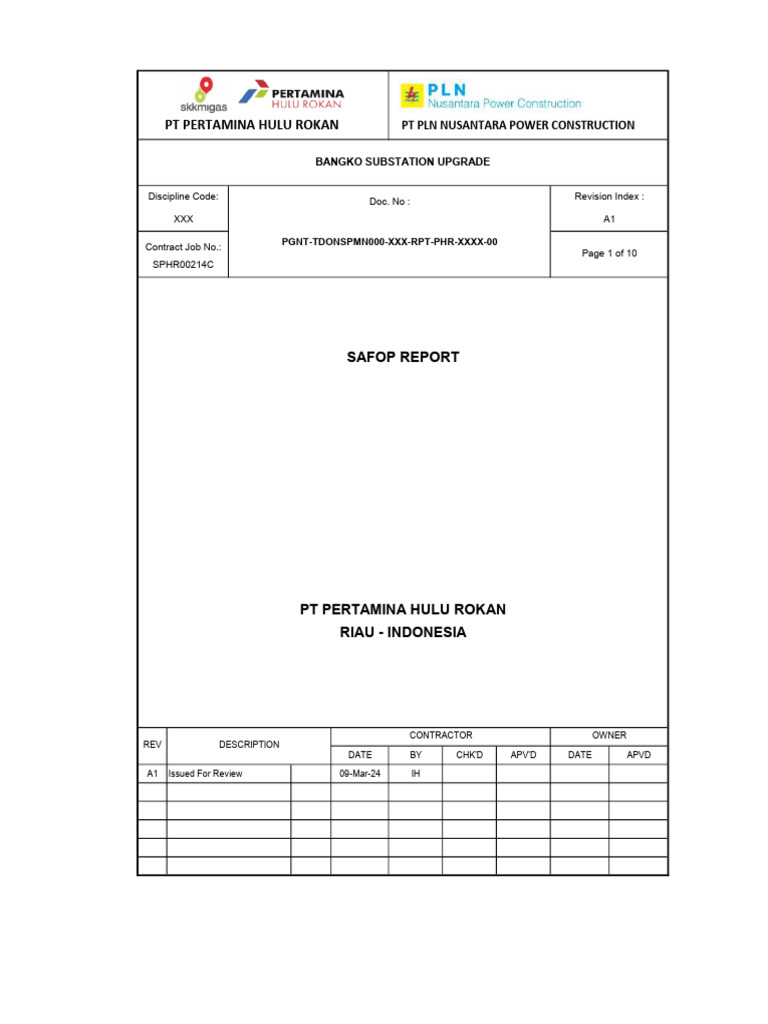 SAFOP REPORT BANGKO Rev-0 | PDF | Electrical Substation | Electric ...