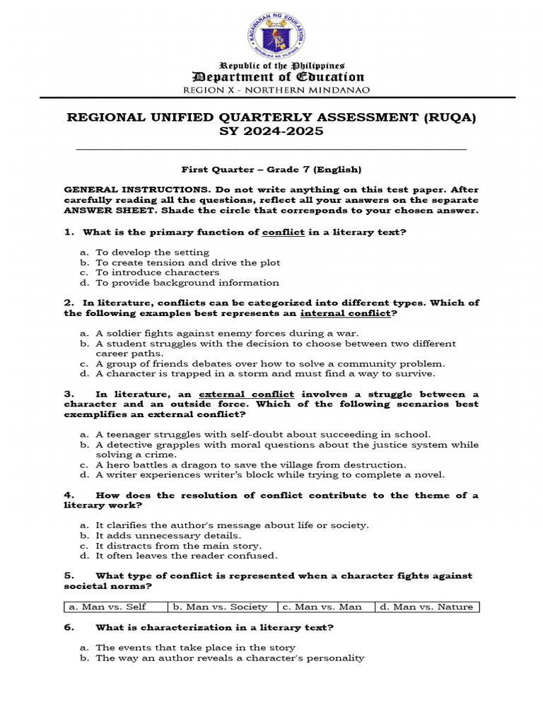Grade 7 English Q1 Assessment - Test Paper | PDF