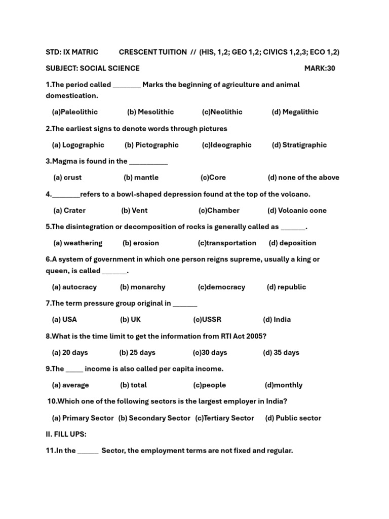 9th Social One Mark | PDF
