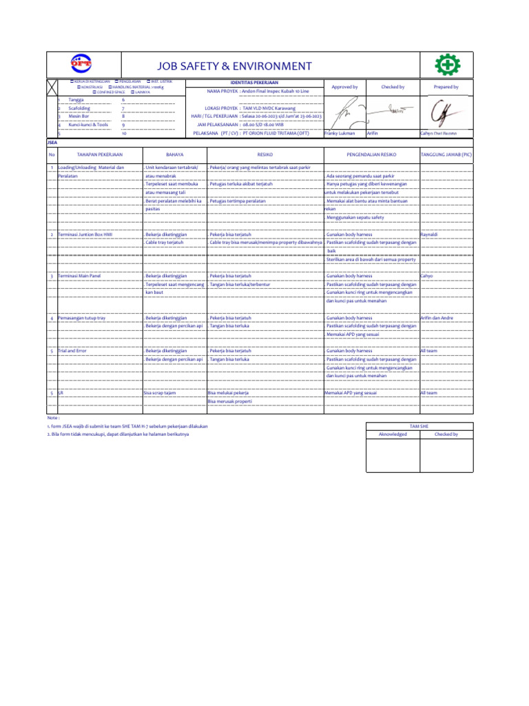 Job Safety & Environment: Identitas Pekerjaan | PDF