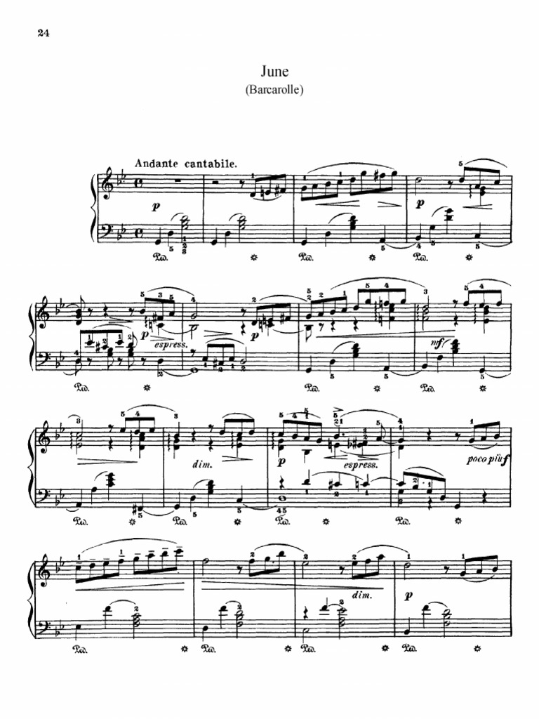 Tchaikovsky - June (Barcarola) de Las Estaciones, Op. 37b #6 (Blanco) | PDF