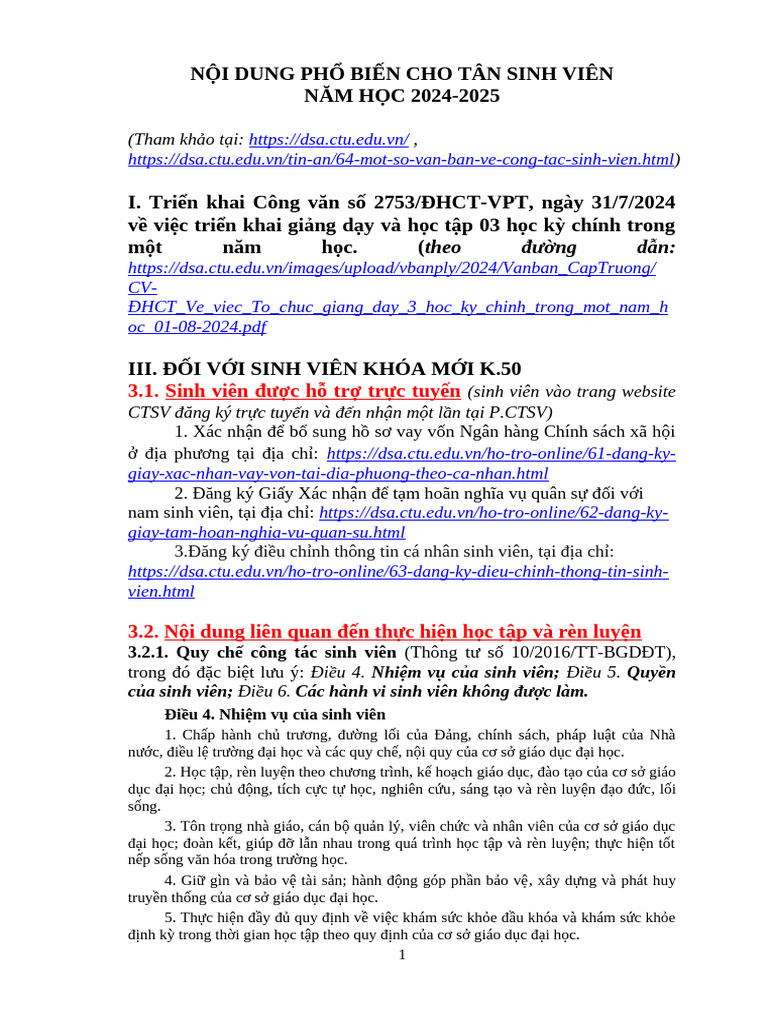 ND Sinh Hoat Cho Tan Sinh Vien | PDF