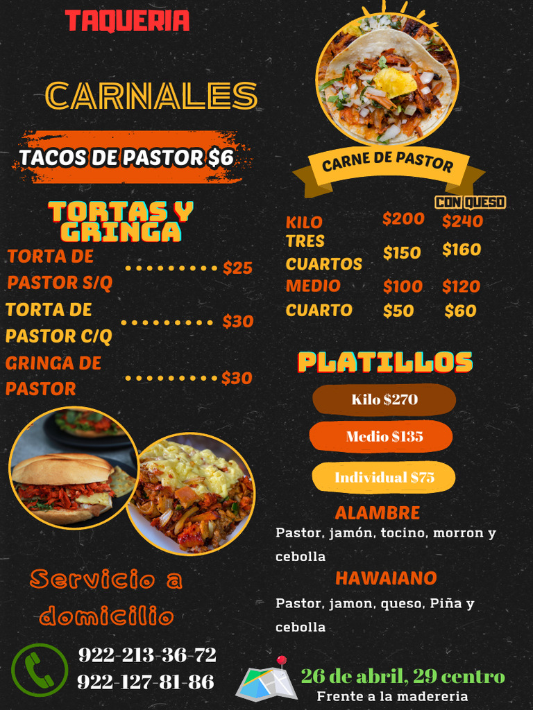 Menú de Taquería "Los Dos Carnales" | PDF | Cocina, comidas y vino