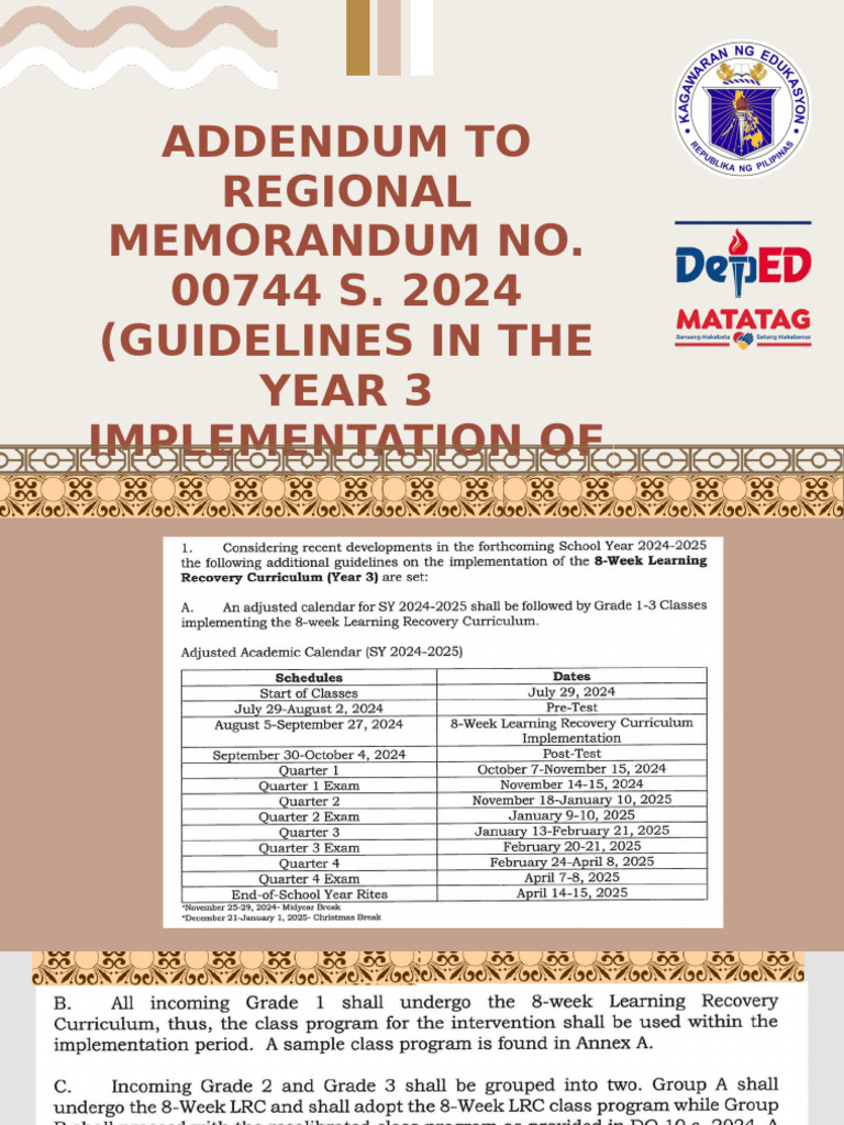 ADDENDUM TO REGIONAL MEMORANDUM NO. 00744 S. 2024 | PDF