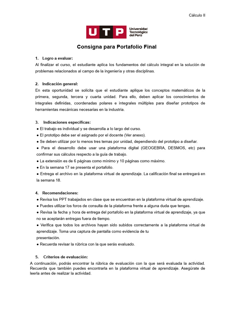 Consigna para El Portafolio Final Calculo II | PDF