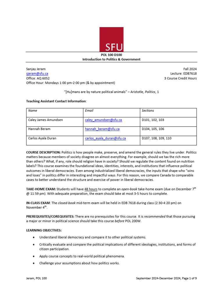 POL 100 D100 (Fall 2024) | PDF