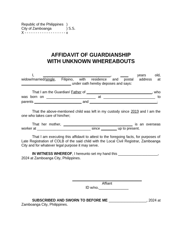 Affidavit of Guardianship Template | PDF | Wellness