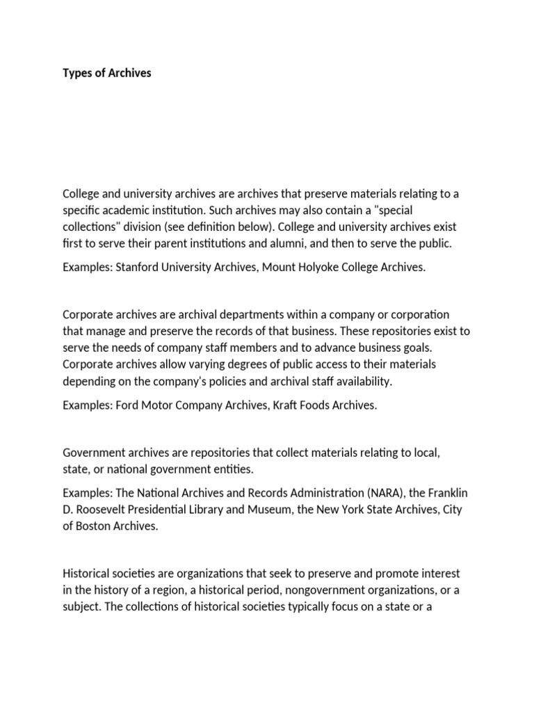 Types of Archives | PDF