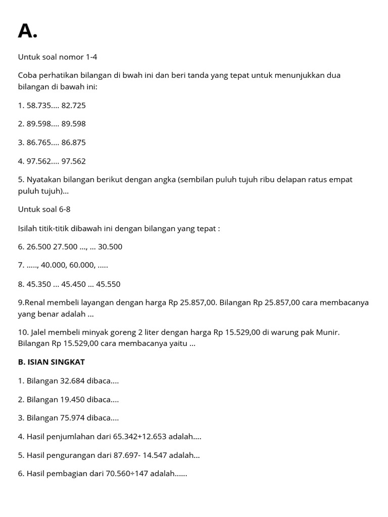 Latihan Kelas 5 Bilangan Cacah | PDF
