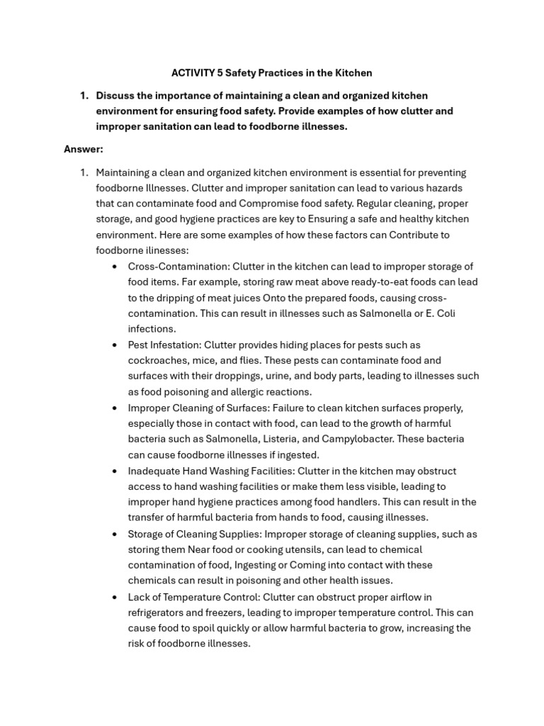 Activity 5 | PDF | Foodborne Illness | Food Safety