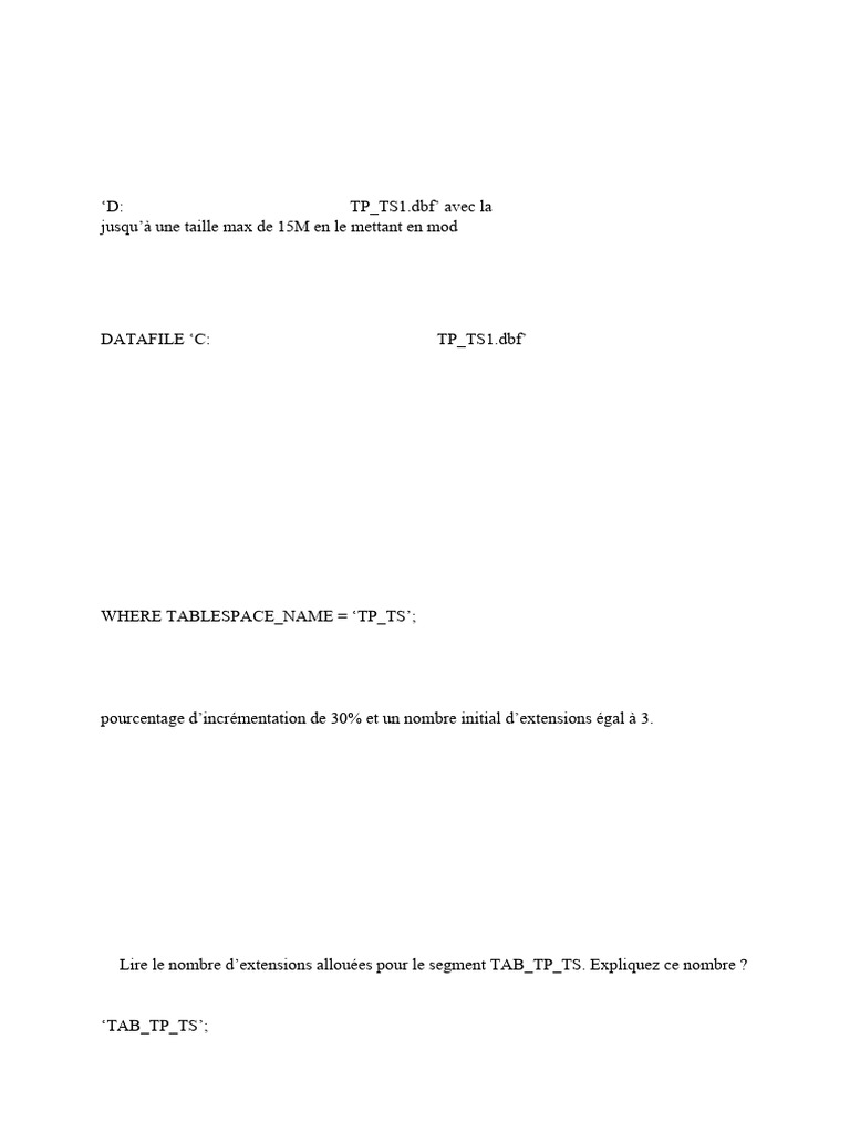 Correction TP Gestion Des Tablespaces VE | PDF