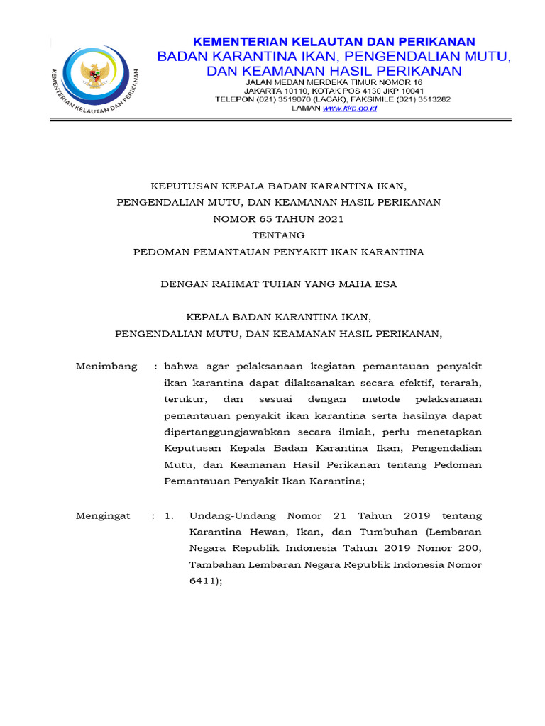 Kep Ka Bkipm No 65 TH 2021 | PDF