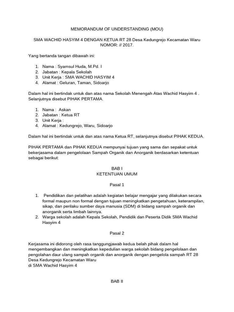 Memorandum of Understanding (Mou) | PDF