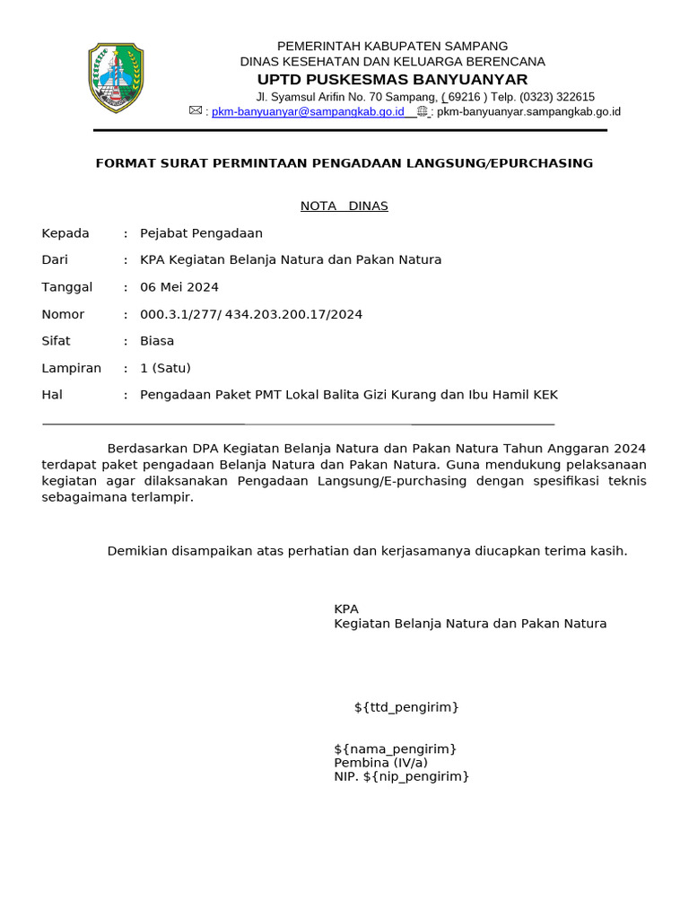 Nota Dinas PMT LOKAL 2024 | PDF