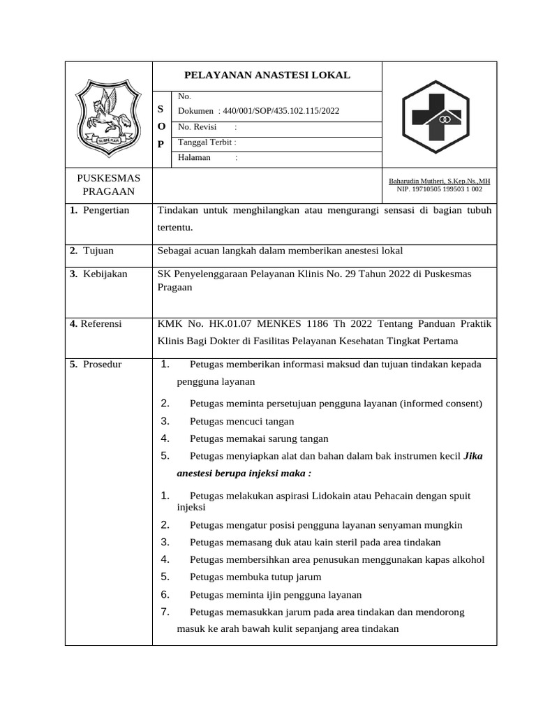 Sop Pelayanan Anastesi | PDF