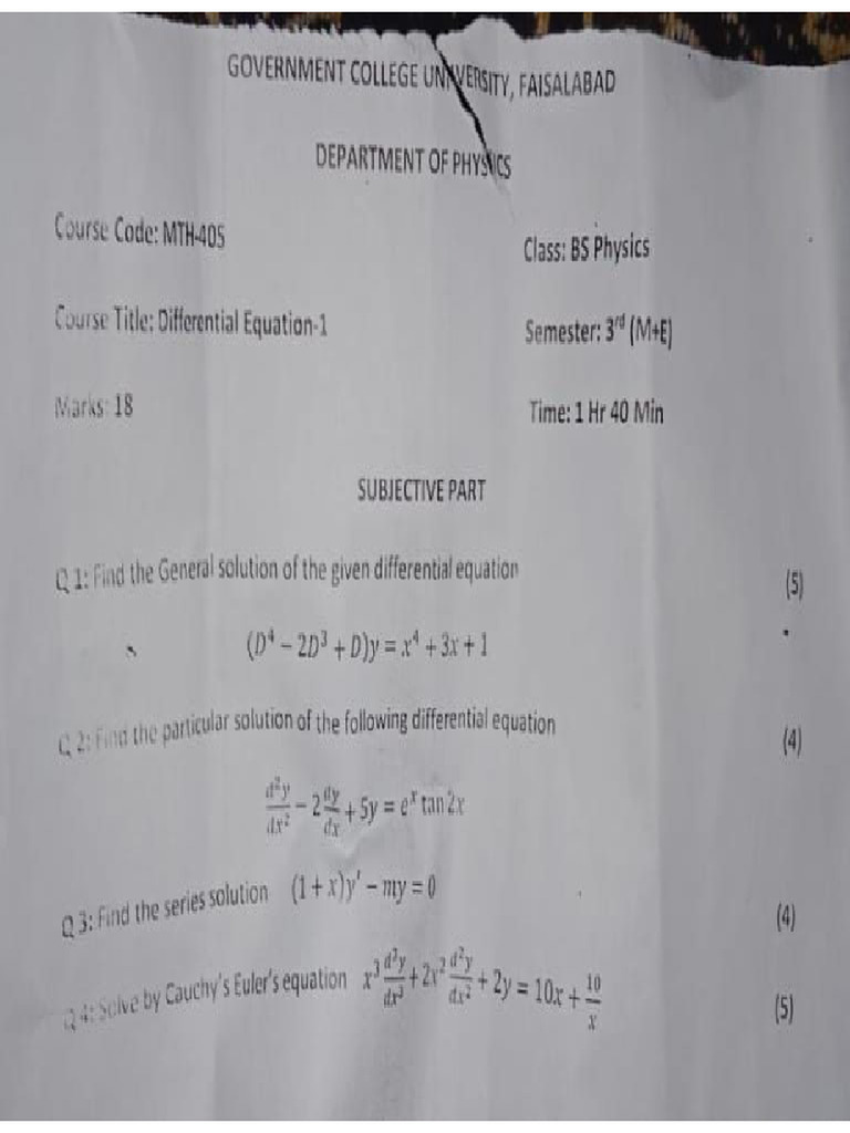 (B'S) 3rd Phy, Math Past PPR | PDF