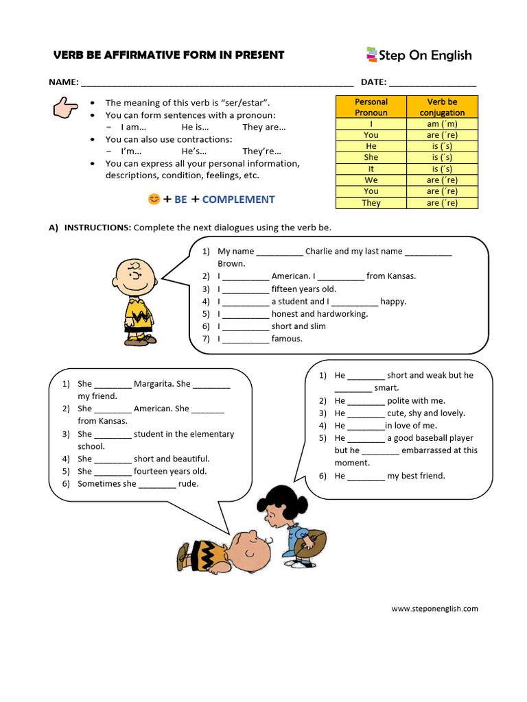 Verb To Be 01 Affirmative | PDF