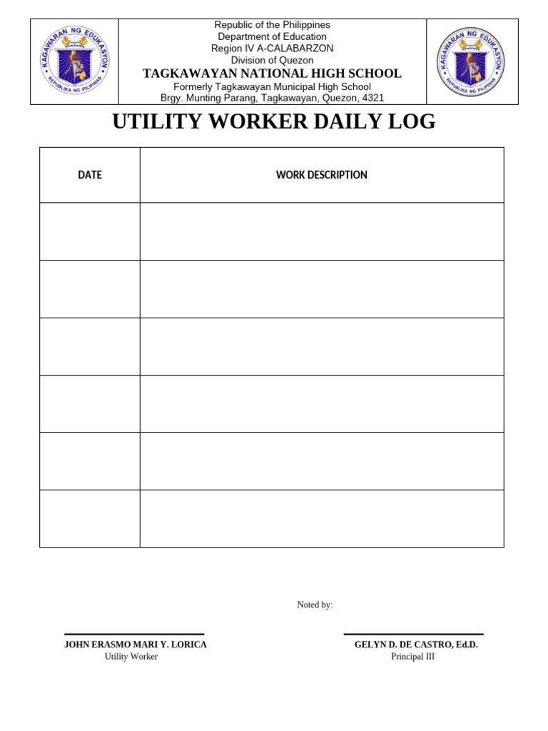 Utility Daily Log | PDF