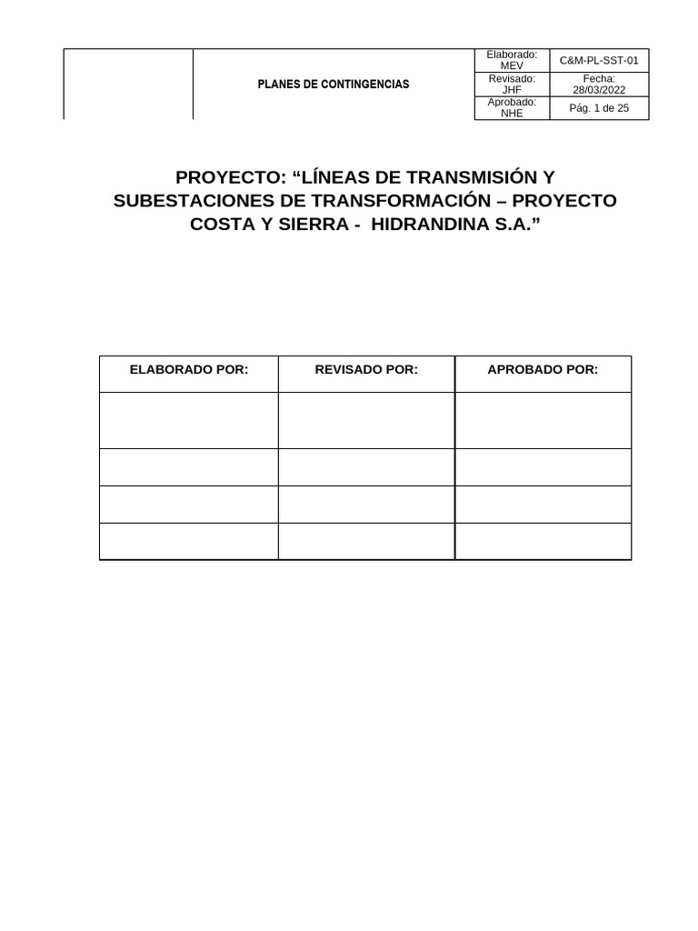 C - M.PL - SST.01 Plan de Contingencia Proyecto de C - M ENGINEERING S.A.C | PDF